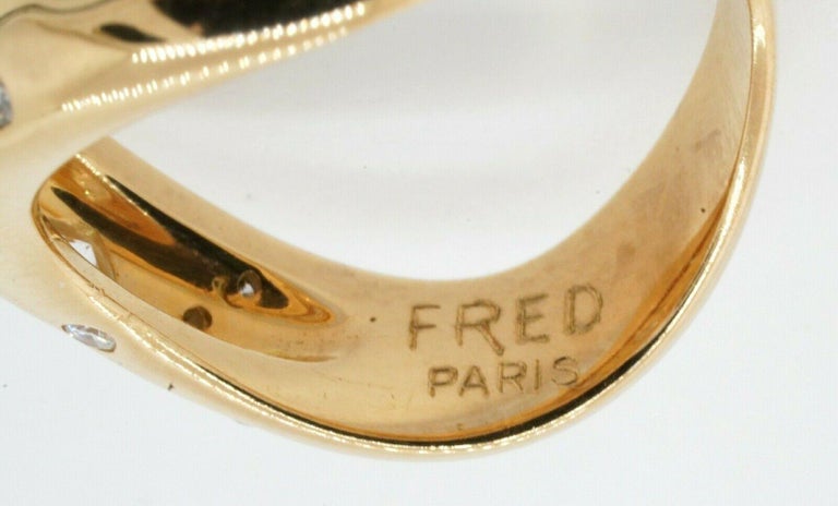 Fred Paris 18k Yellow Gold and Diamond Wave Ring Vintage Fully Hallmarked at 1stDibs