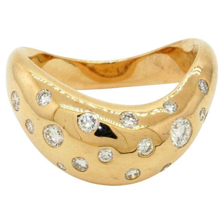 Fred Paris 18k Yellow Gold and Diamond Wave Ring Vintage Fully Hallmarked at 1stDibs
