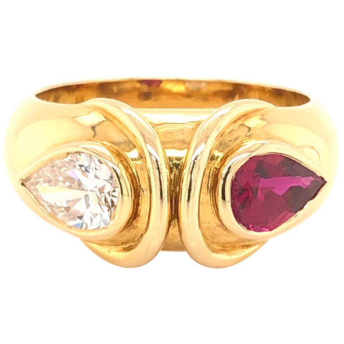 Fred Paris Sapphire Emerald Ruby Diamond Gold Ring at 1stDibs