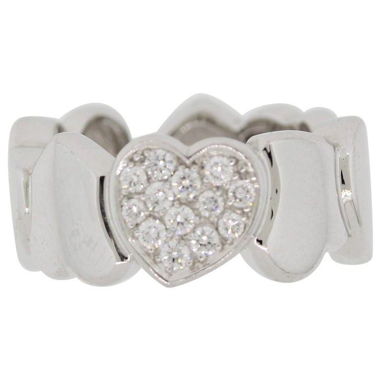 Fred Paris Diamond Gold Heart Band Ring at 1stDibs