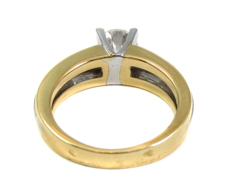 Fred Paris Diamond Platinum and 18 Karat Gold Solitaire Engagement Ring For Sale at 1stDibs