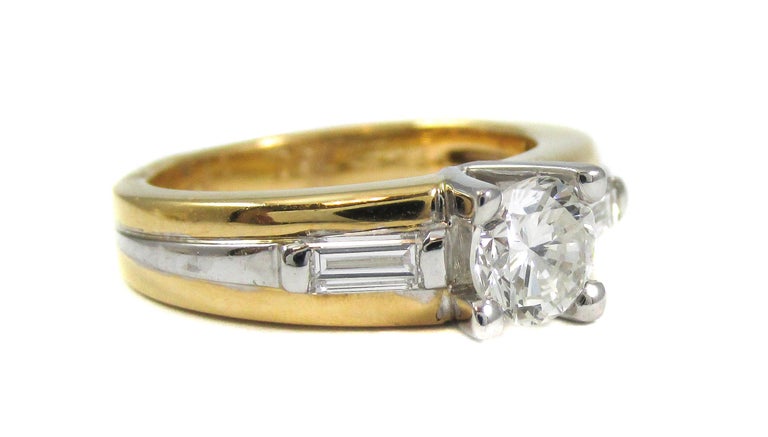 Fred Paris Diamond Platinum and 18 Karat Gold Solitaire Engagement Ring For Sale at 1stDibs