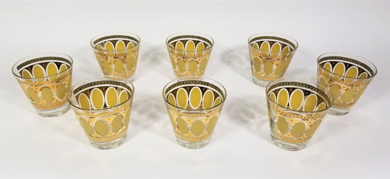 Fred Press 22K Gold 1960s Mid Century Rocks Glassware Barware Set of 8 ...