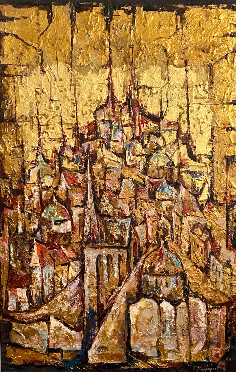 Fred Rappaport - Large Abstract Cityscape Jerusalem of Gold Oil ...