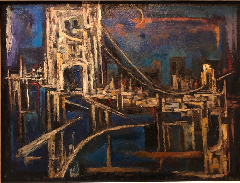 Fred Rappaport - Large Abstract Cityscape NYC Bridge scene Oil Painting ...
