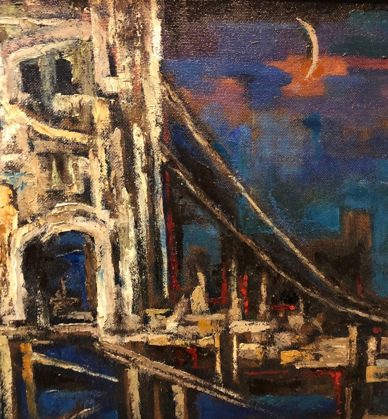 Fred Rappaport - Large Abstract Cityscape NYC Bridge scene Oil Painting ...