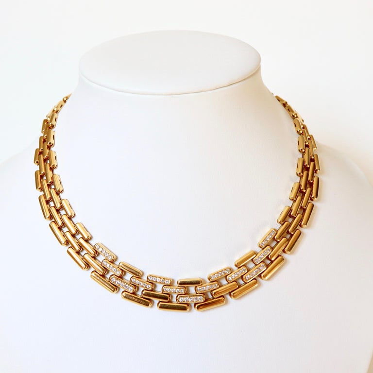 Fred Tank 'Panther' Mesh Necklace in 18 Carat Yellow Gold and Diamonds ...