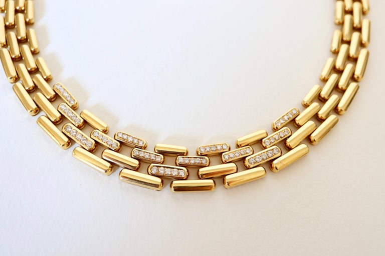 Fred Tank 'Panther' Mesh Necklace in 18 Carat Yellow Gold and Diamonds ...