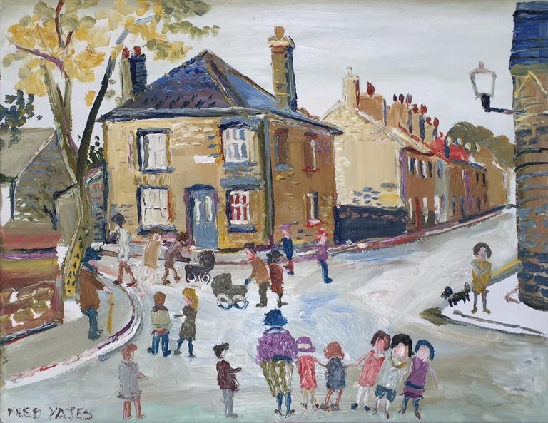 Fred Yates - Day out, Cambridge, naive, figurative oil painting by Fred ...