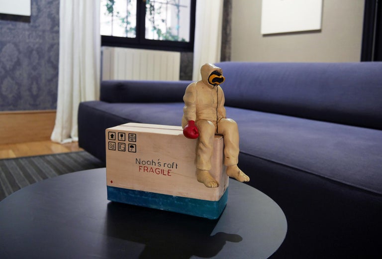 Frédéric Garnier - Noah's raft wood sculpture figurative boxing glove ...