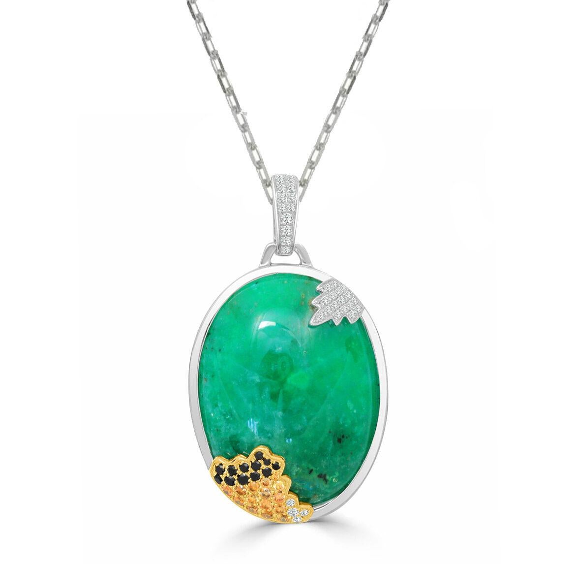 Sage 18k Large One of Kind Emerald and Diamond Pendant For Sale at 1stDibs