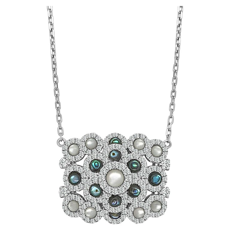 Frederic Sage Cushion ”Luna Mosaic” Small Round White Mother of Pearl Pendant For Sale at 1stDibs