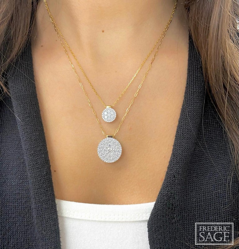 ”Large 2” Round Firenze II Diamond Pendant with Paper Clip Chain For Sale at 1stDibs