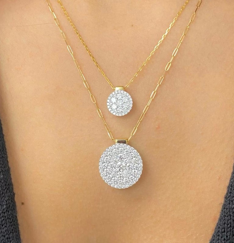 ”Large 2” Round Firenze II Diamond Pendant with Paper Clip Chain For ...