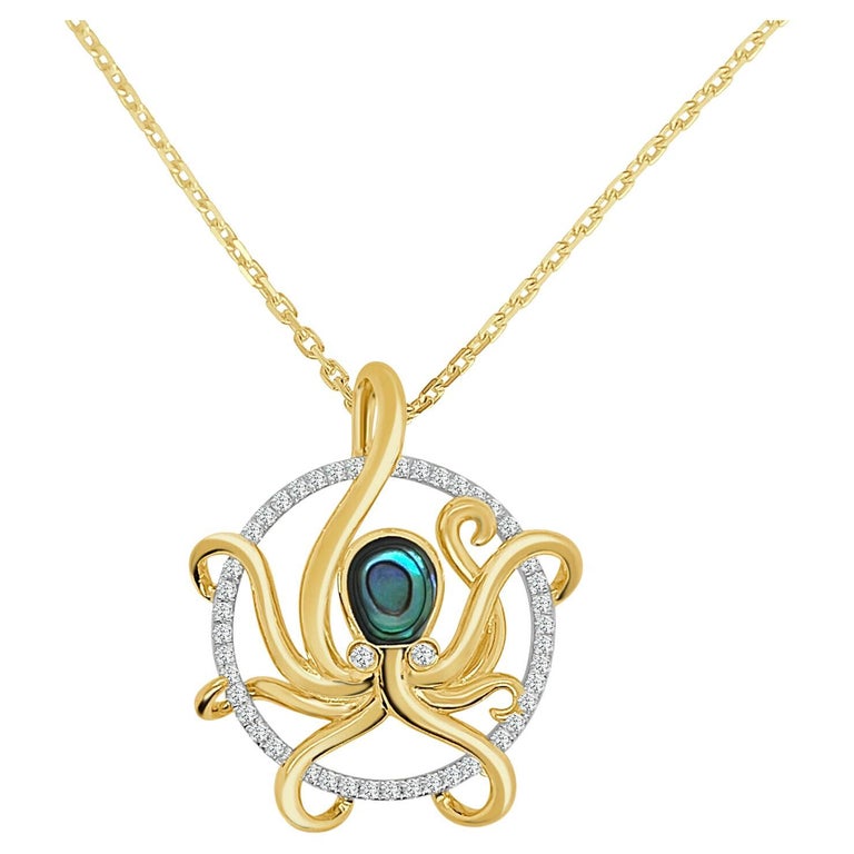 Large Diamond Octopus Pendant and Abalone Head with Chain For Sale at ...