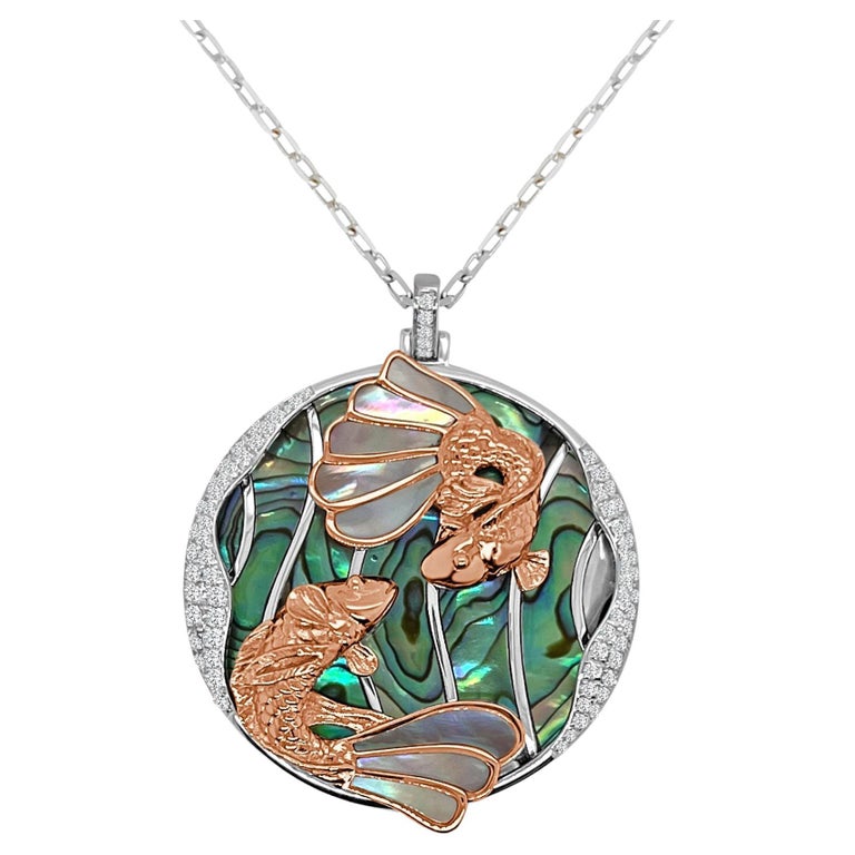 Frederic Sage Large Koi Fishes Pink Mother of Pearl Pendant with Chain ...