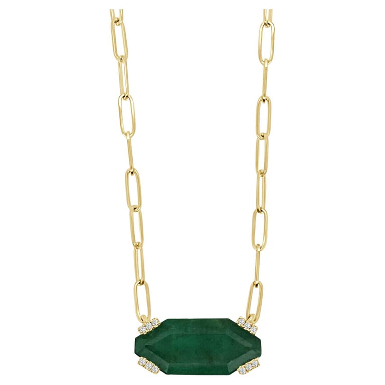 Pendant Necklace with Octagonal Emerald and Paperclip Chain For Sale at ...