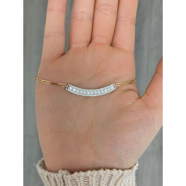 Short Diamond Horizontal Linear Curve Pendant with Chain For Sale at ...