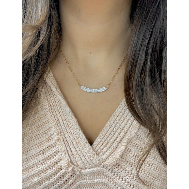 Short Diamond Horizontal Linear Curve Pendant with Chain For Sale at ...