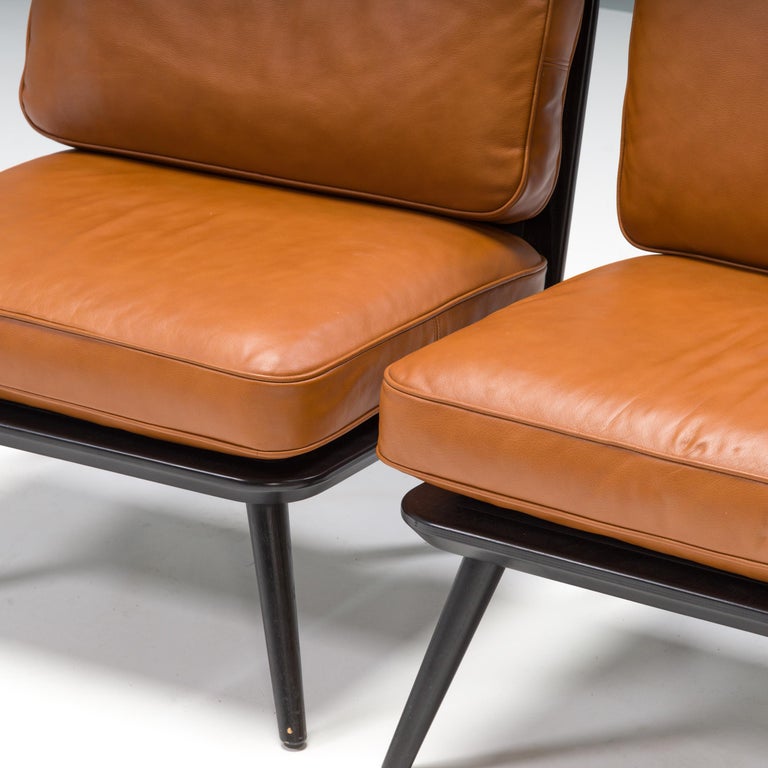 Fredericia by Space Copenhagen Tan Leather Spine Lounge Chairs, Set of ...