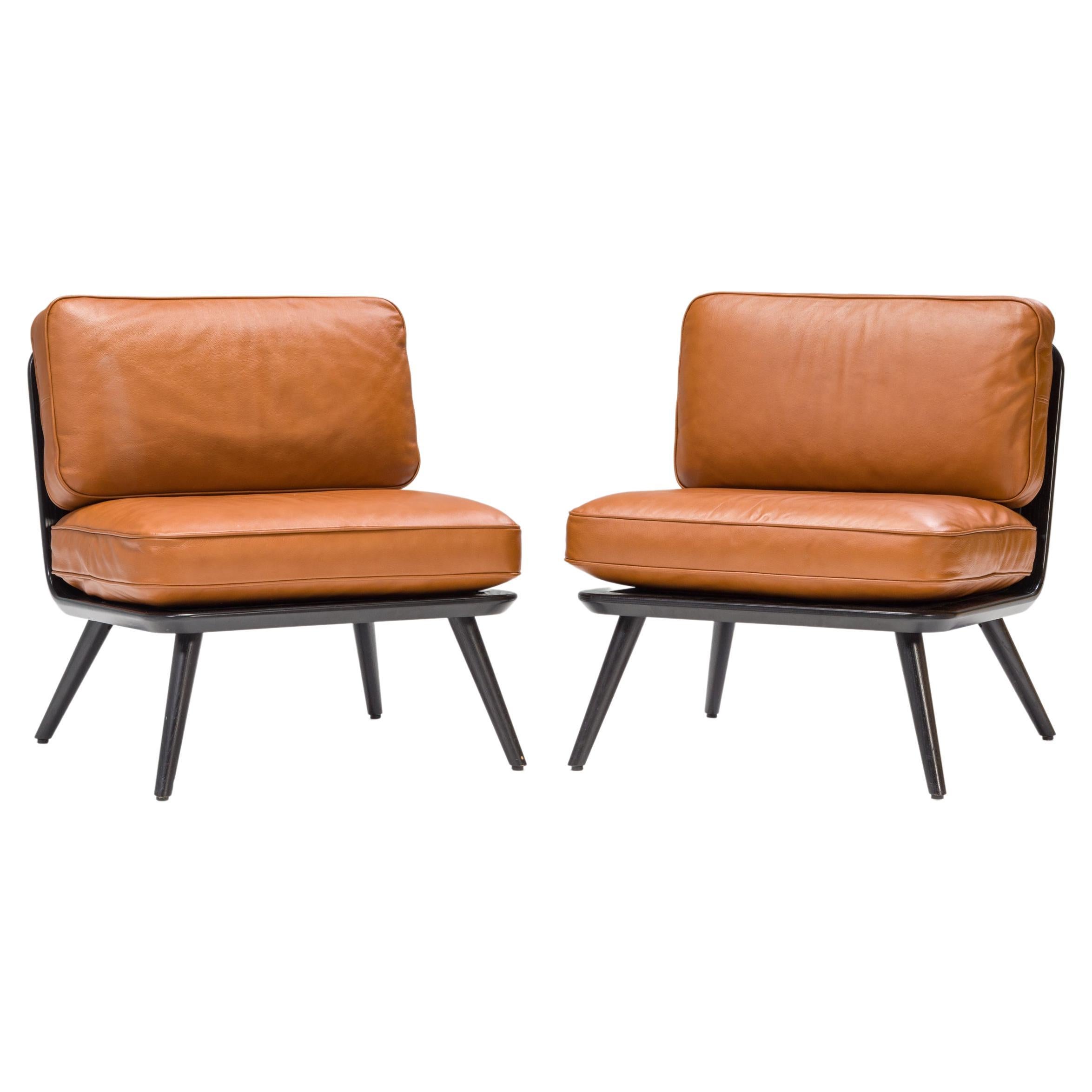 Fredericia by Space Copenhagen Tan Leather Spine Lounge Chairs, Set of ...