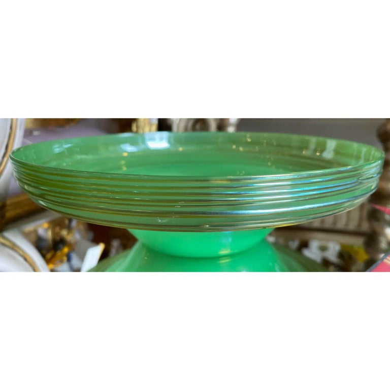 Frederick Carder for Steuben Jade Green Threaded Glass Centerpiece Bowl ...