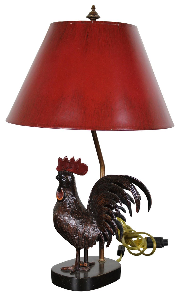 Frederick Cooper Metal Rooster Cock Table Lamp Red Shade Country ...