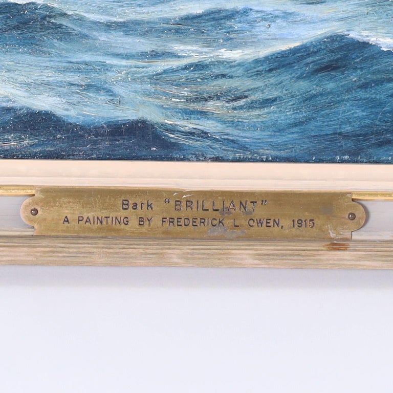 Frederick L. Owen Marine Oil Painting on Canvas of a Sailing Ship For ...