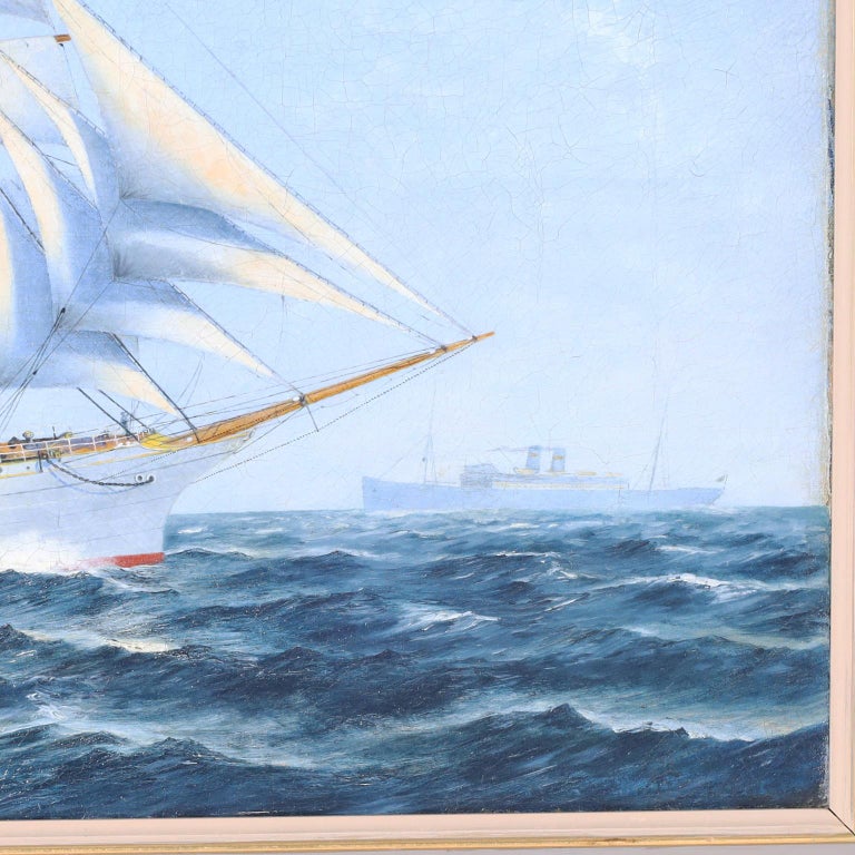 Frederick L. Owen Marine Oil Painting on Canvas of a Sailing Ship For ...