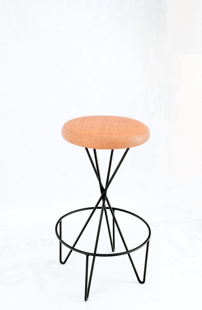 Frederick Weiberg Mid-Century Modern Wire Base Round Seat Bar Stool ...