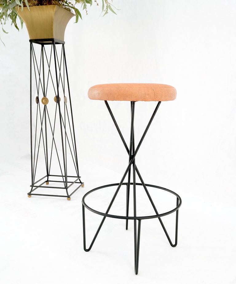 Frederick Weiberg Mid-Century Modern Wire Base Round Seat Bar Stool ...