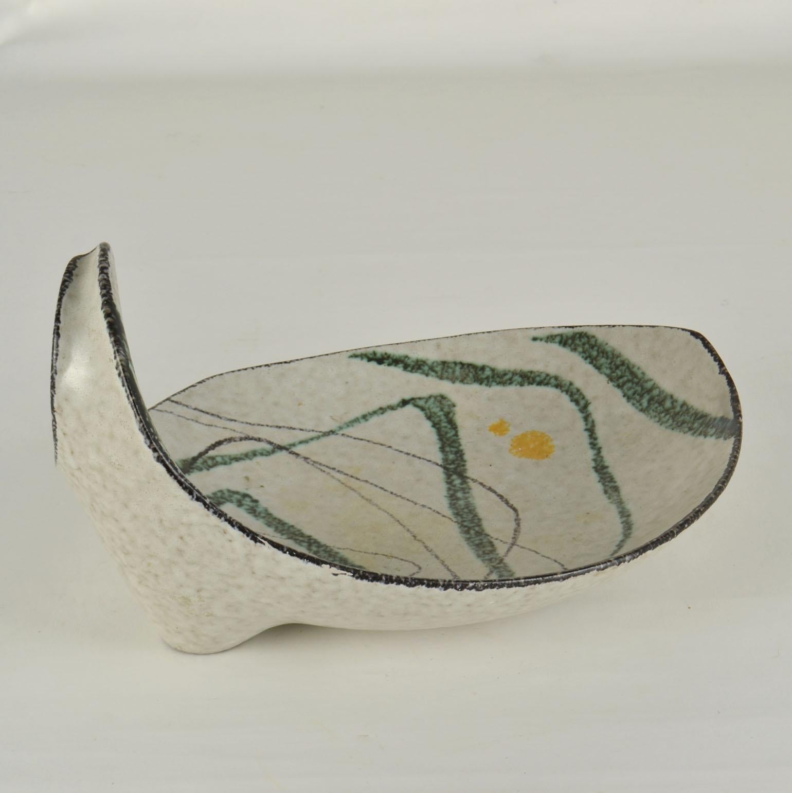 Free Form Ceramic Fruit Bowl 1950's Hand Painted For Sale at 1stDibs