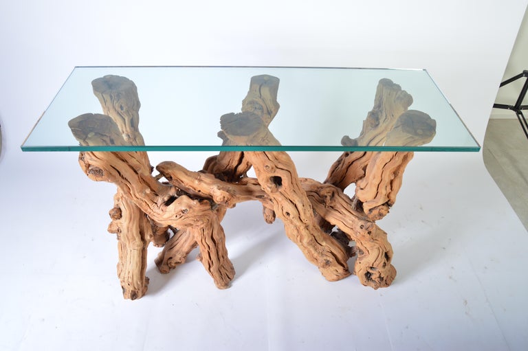 Free-Form Cypress Root Driftwood Glass Top Console Table at 1stDibs ...