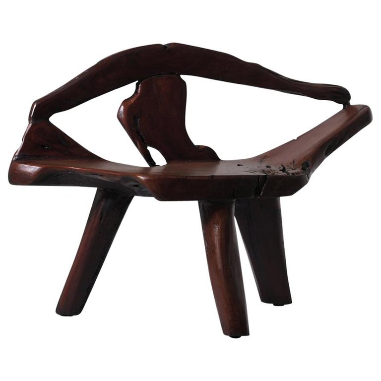 Free Form Live Edge Wooden Chair, France 1970s at 1stDibs