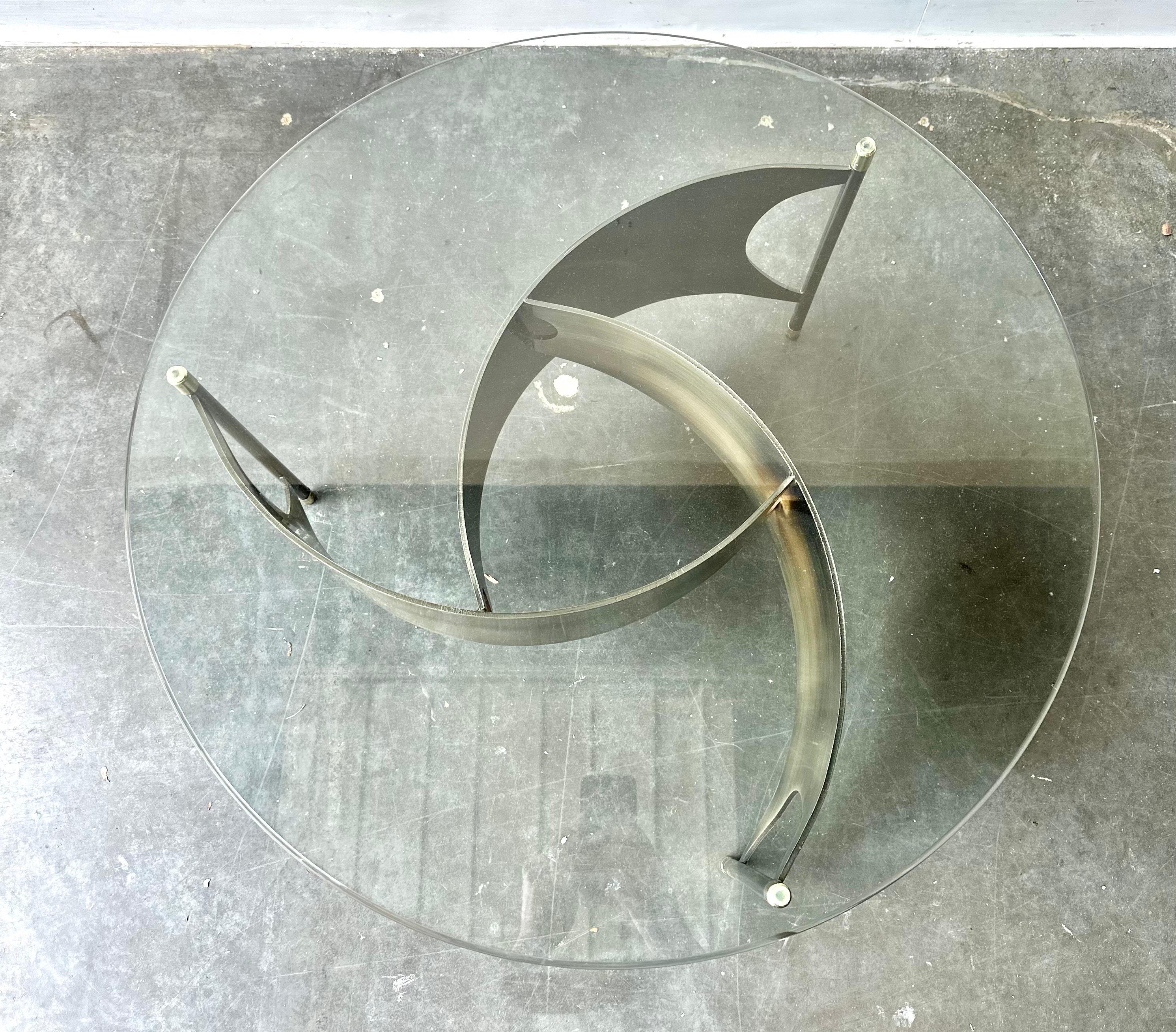 Free Form Metal Glass Coffee Table with Propeller Base For Sale at ...