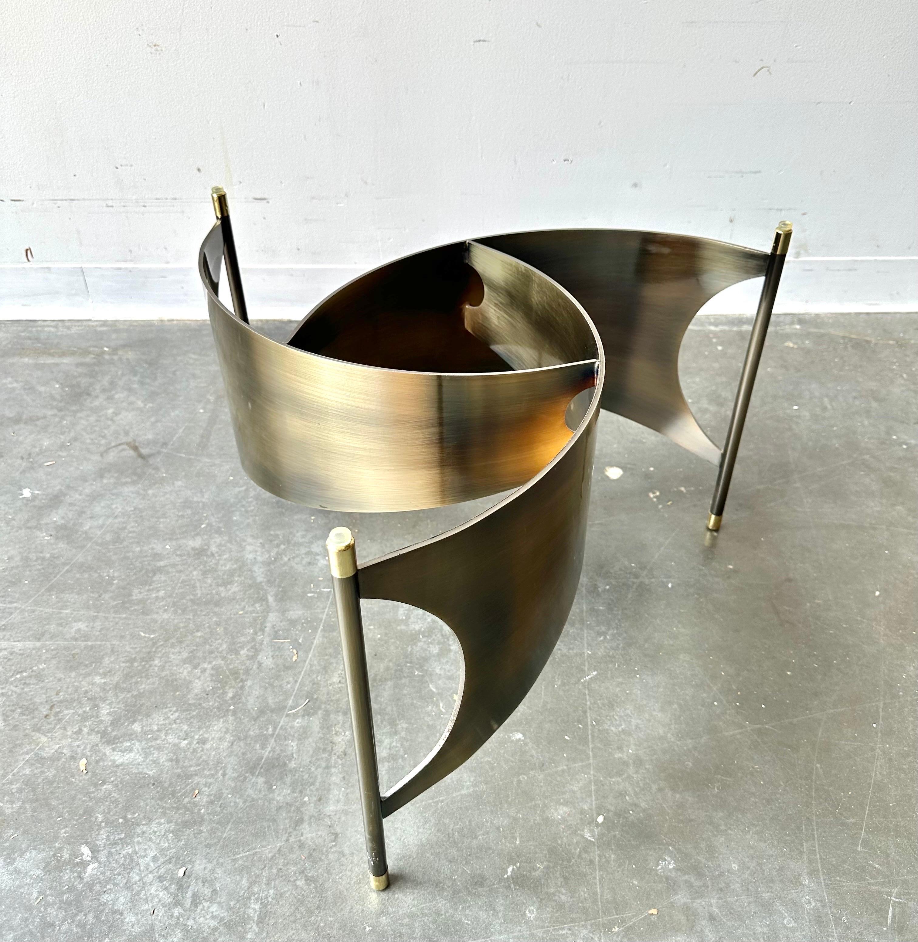 Free Form Metal Glass Coffee Table with Propeller Base For Sale at ...