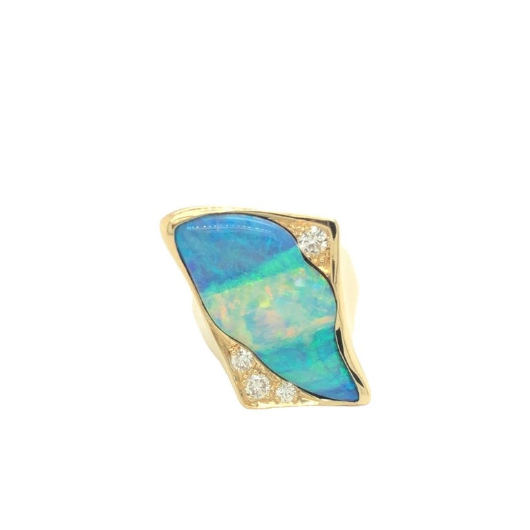 Free Form Opal and Diamond Statement Cocktail Ring 18K Yellow Gold For ...