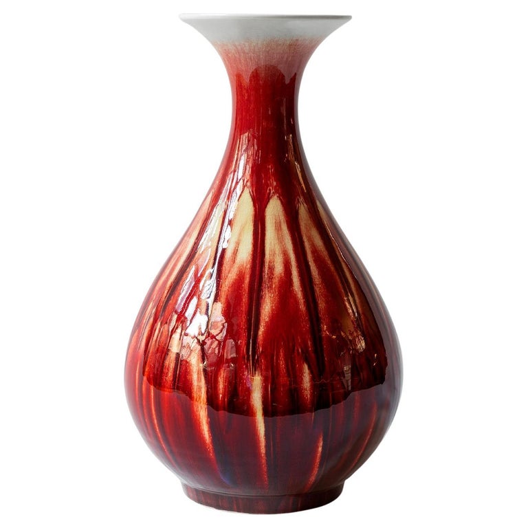 Free Form Painted Red Handmade Porcelain Vase For Sale at 1stDibs