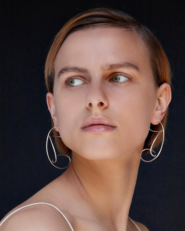 Free Form Wire Hoop Earrings, Silver Plated For Sale at 1stDibs