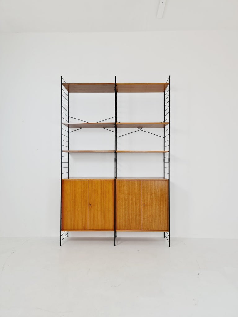 Free Standing String Shelving System, Teak Bookcase with Cabinet by Whb ...