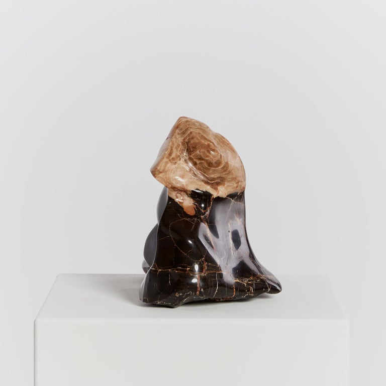 Freeform abstract sculpture in two-tone carved stone For Sale at 1stDibs