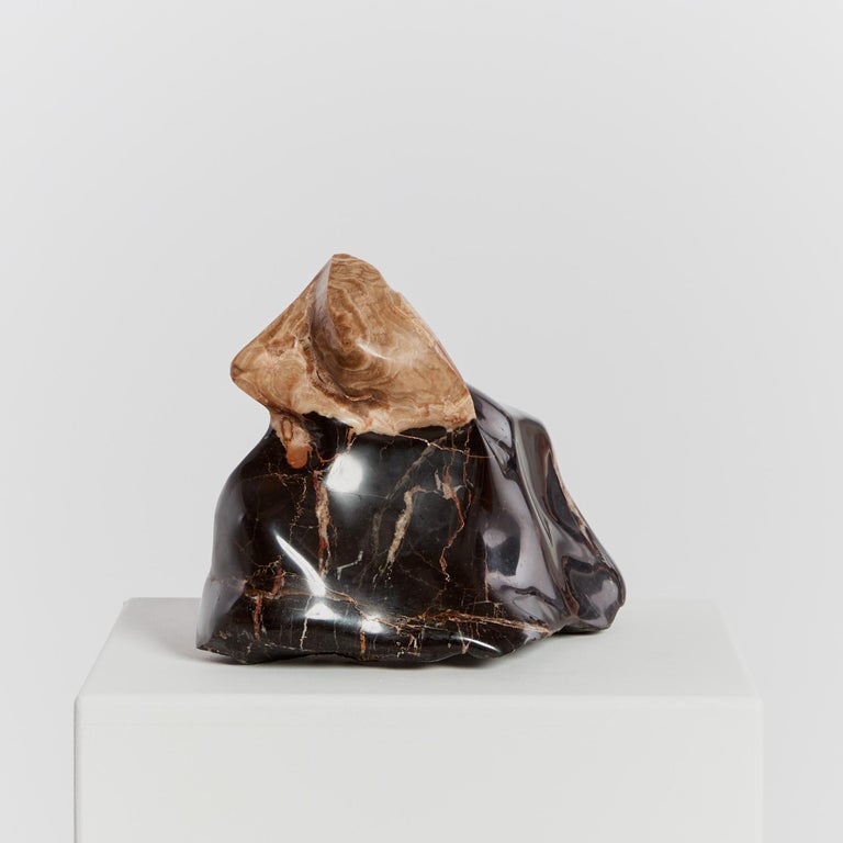 Freeform abstract sculpture in two-tone carved stone For Sale at 1stDibs