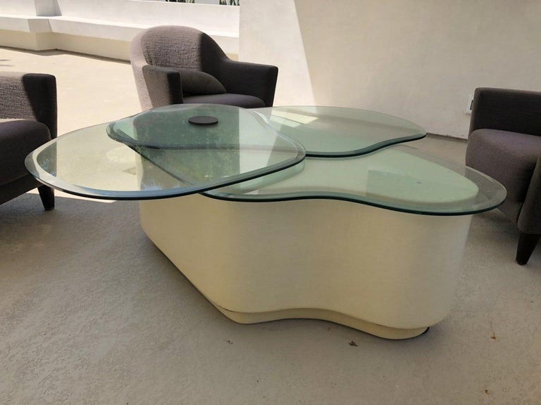 Freeform Coffee Table with 3 Swiveling Glass Tops, Rare For Sale at 1stDibs