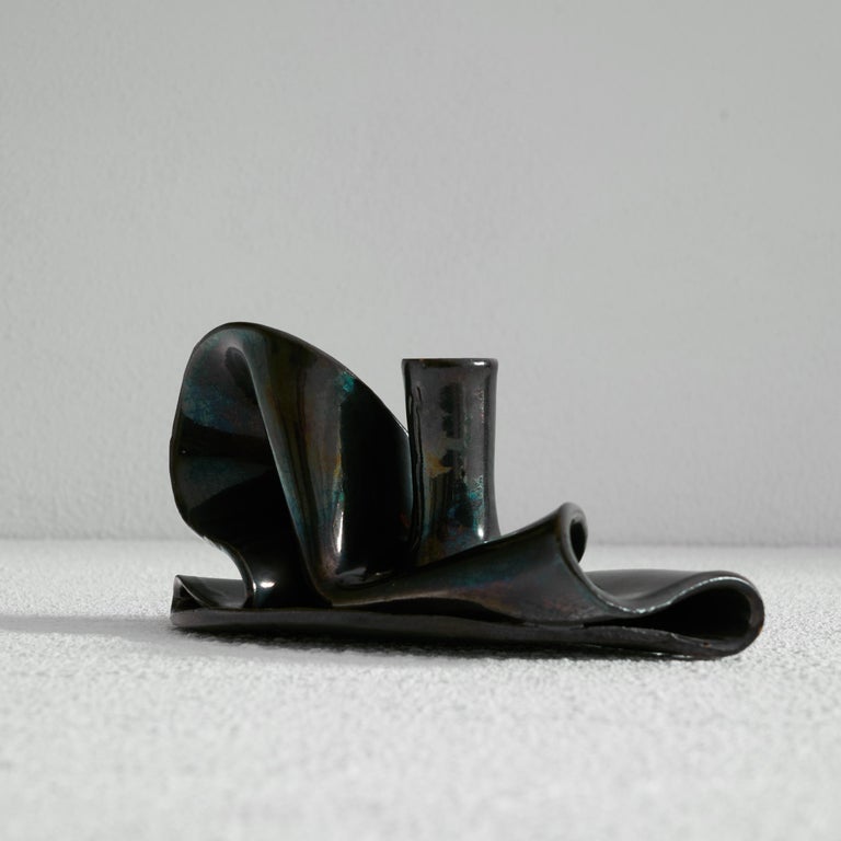 Freeform Metallic Glazed 'Folded' Studio Pottery Candle Holder For Sale ...