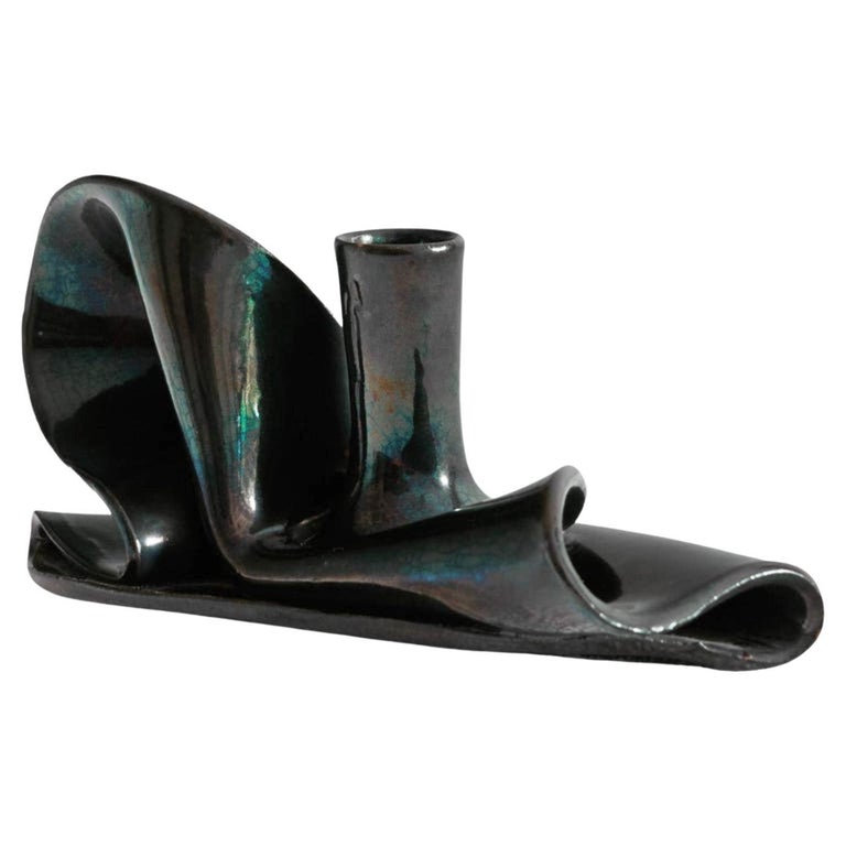Freeform Metallic Glazed 'Folded' Studio Pottery Candle Holder For Sale ...
