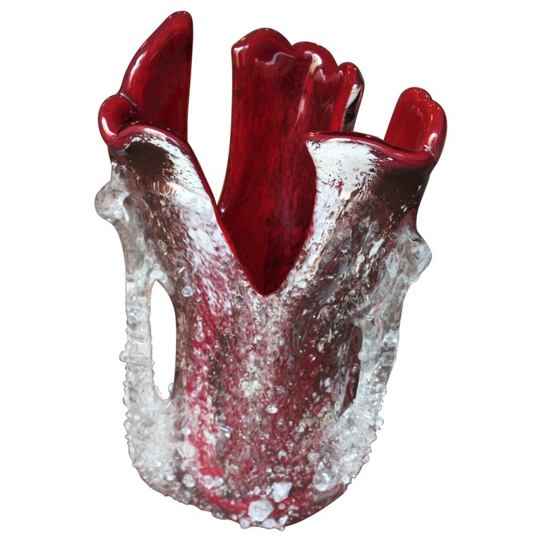 Murano Freeeform Vase in Red and Clear Macette Art Glass, 1950s For ...
