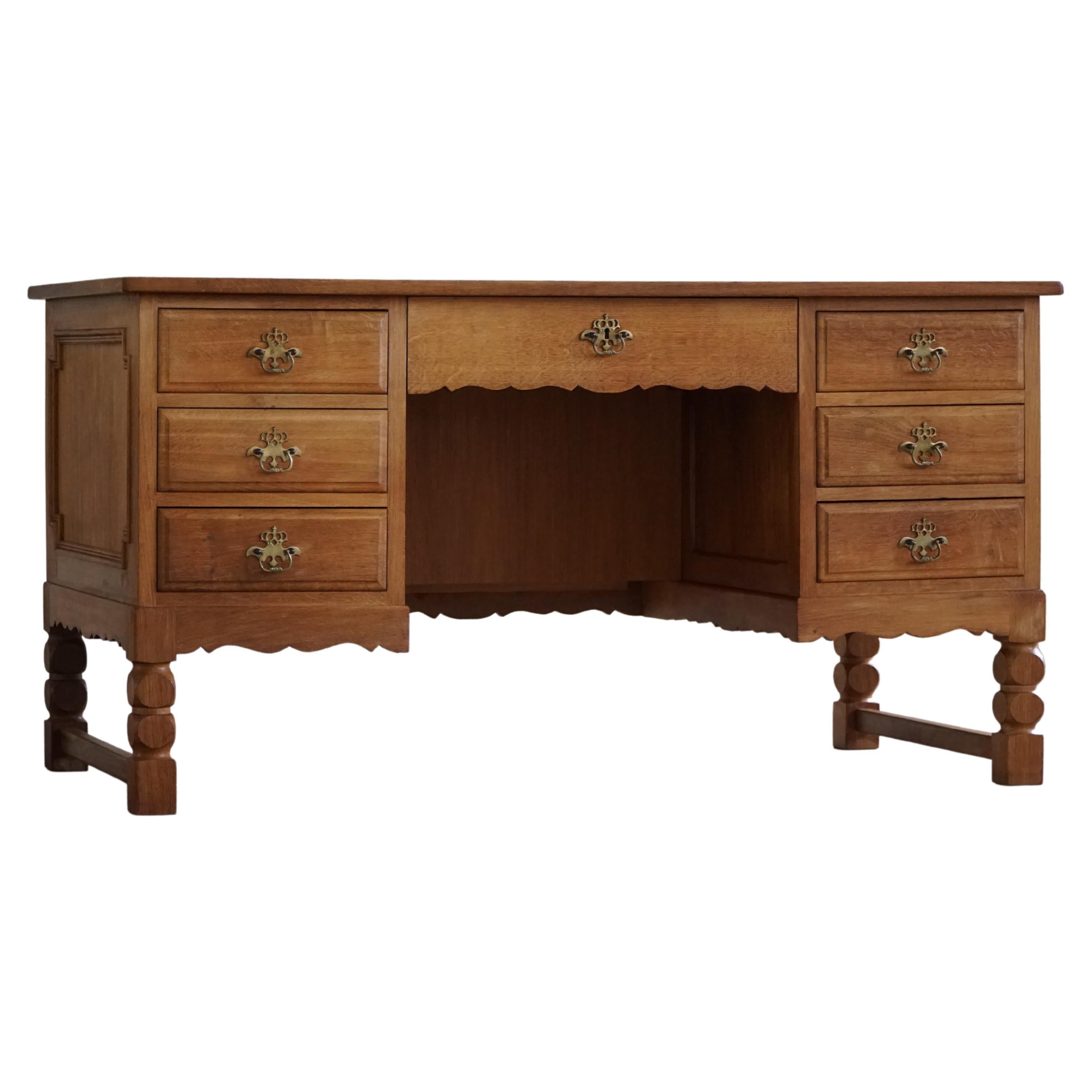 Freestanding Brutalist Desk in Solid Oak, Made by a Danish Cabinetmaker ...