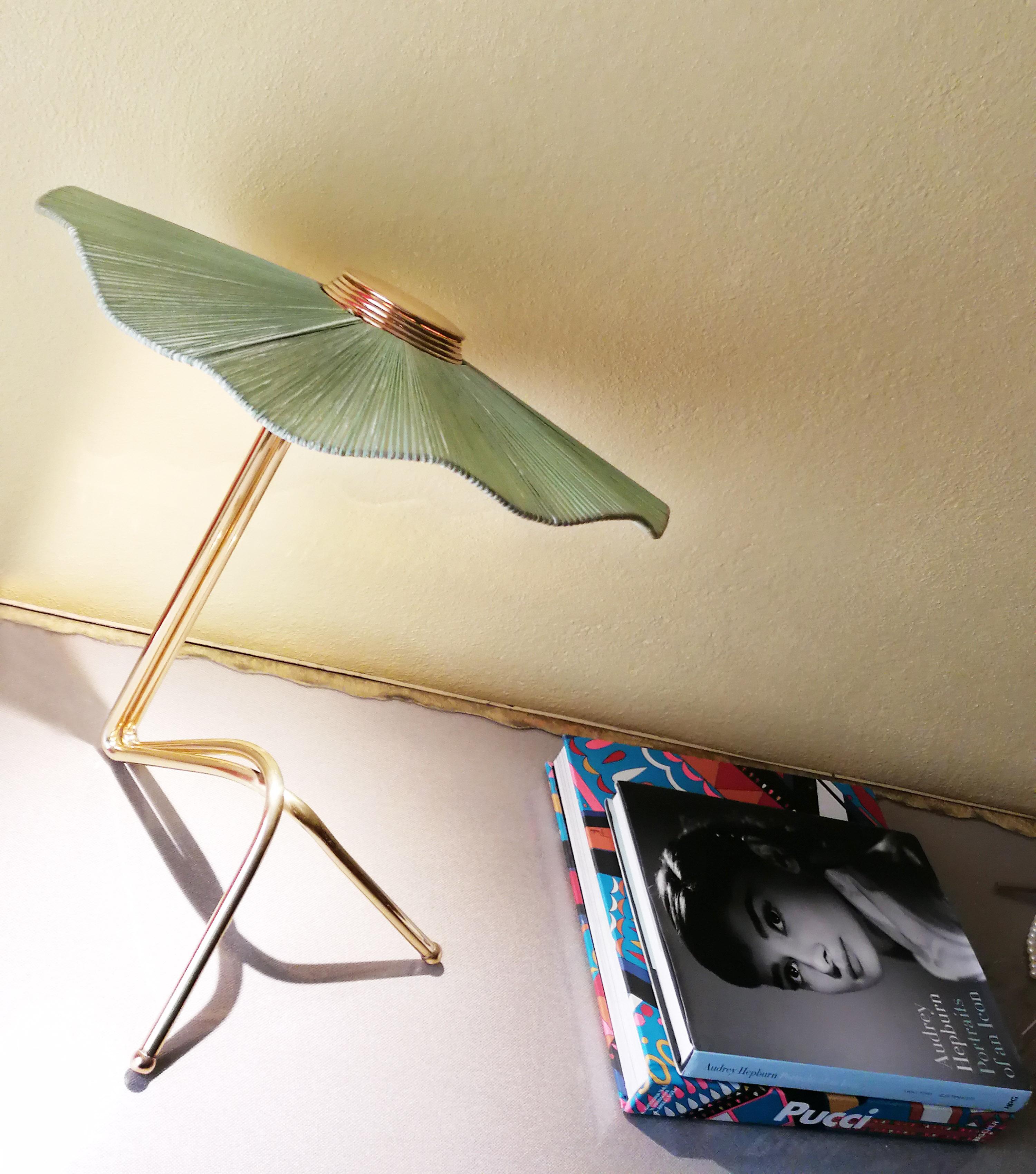 Freevolle Sculpture Feminine Table Lamp, Brass, lime silk, art silvered ...