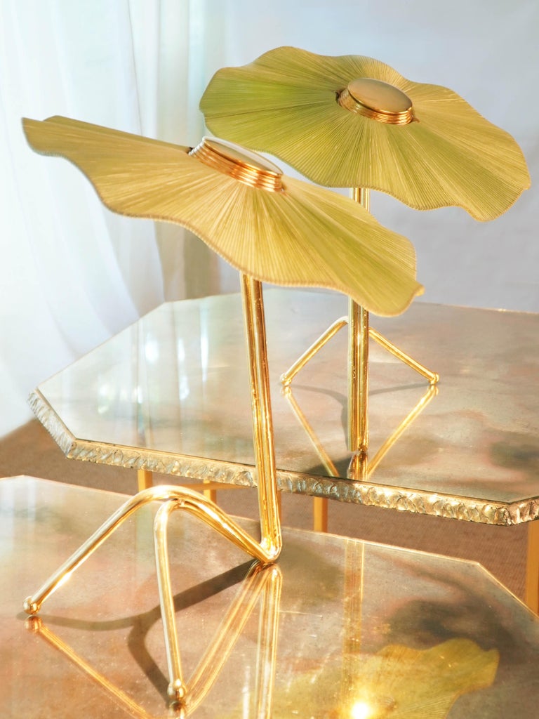 Freevolle Sculpture Table Lamp, Cast Melted Brass, Ivory Raffia For ...