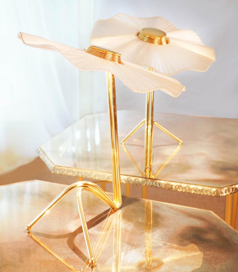 Freevolle Sculpture Table Lamp, Cast Melted Brass, Red Gloss Raffia For ...